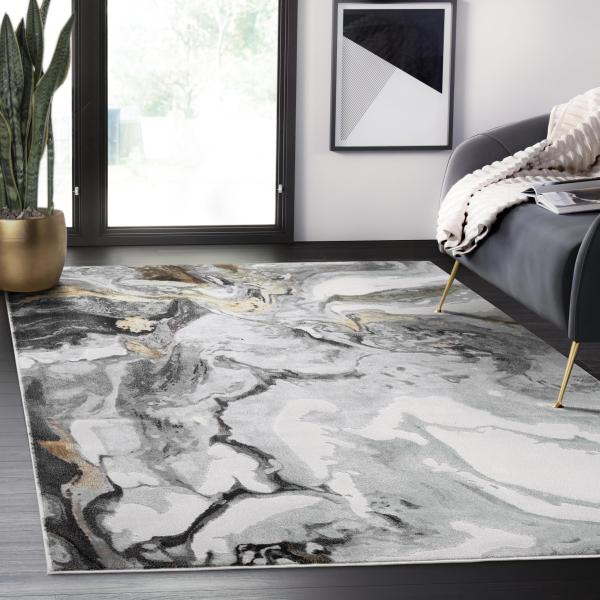 商品名:  Abani Regal Collection Area Rug - Abstract Dark Grey Cracked Stone Design - 4' x 6' - Washable - for Living Room, ...
