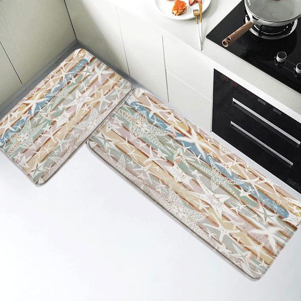 商品名:  Starfish Bath Mat Beach Ocean Coastal Marine Life Cartoon Abstract Nautical Watercolor Vintage Brown Wooden Plank ...