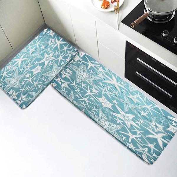 商品名:  Starfish Bath Mat Beach Ocean Coastal Marine Life Cartoon Abstract Nautical Watercolor Vintage Teal Wooden Plank S...