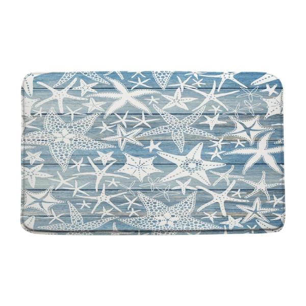 商品名:  Starfish Bath Mat Beach Ocean Coastal Marine Life Cartoon Abstract Nautical Watercolor Vintage Blue Wooden Plank S...