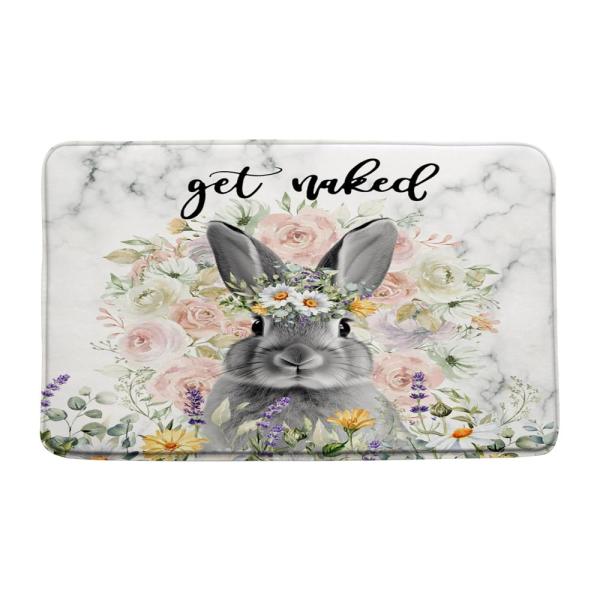 商品名:  Easter Bunny Bath Mat Get Naked Cute Rabbit Funny Spring Flower Leaves Marble Background Boho Plant Holiday Nature...
