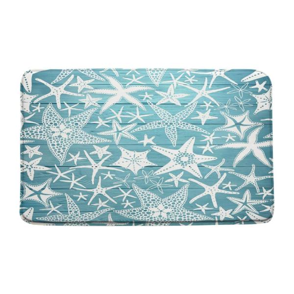 商品名:  Starfish Bath Mat Beach Ocean Coastal Marine Life Cartoon Abstract Nautical Watercolor Vintage Teal Wooden Plank S...