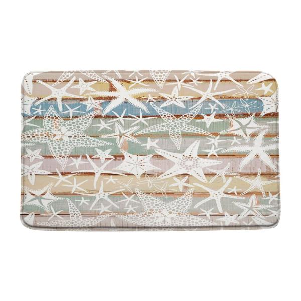 商品名:  Starfish Bath Mat Beach Ocean Coastal Marine Life Cartoon Abstract Nautical Watercolor Vintage Brown Wooden Plank ...