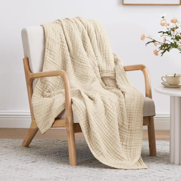 商品名: Love's Cabin - Manta de muselina de algod〓n de 6 capas, 50 x 60 pulgadas, manta de muselina para sof〓, cama, manta ...