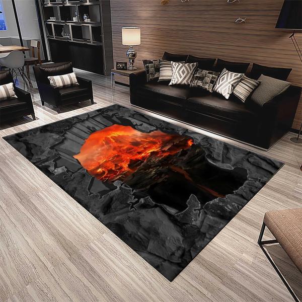 商品名:  LHOMKCV 3D Optical Illusion Area Rug, 5x6ft, 3D Hot Lava Volcano Black Marble Background Rug, Abstract Creative De...