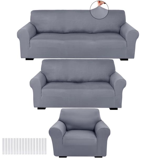 商品名: Peryiter スリップカバー 3点セット カウチ用 ミルクシルク スパンデックス 家具カバー ソファ用 ラブシート カウチ アームチェア フォームフィット ストレッチ しわ防止 家具プロテクター (ライトグレー) Peryit...