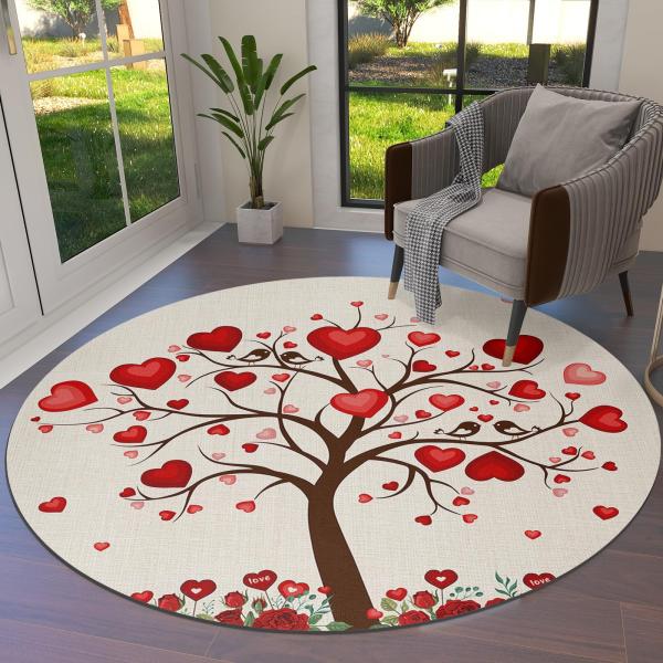 商品名:  Valentine Round Area Rug 4ft Love Heart Tree Floor Carpets Washable Indoor Floor Area Mat Stain-Proof Mat Non-Skid...