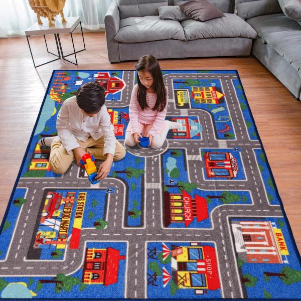 商品名:  Kids Carpet Playmat Rug 59"x39.4", Car Rug for Kids Cars, Non-Slip Town City Road Map Kids Rugs for Playroom Bedro...