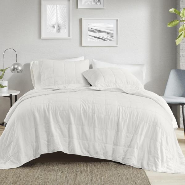 商品名: CROSCILL キルトセット カジュアル コード キルティング クイーンサイズベッド用オーバーサイズ ベッドカバー グリッドパターンの質感 オールシーズン 軽量 &amp; ソフト ウォッシュ加工 コットン ベッドカバー ベッド...