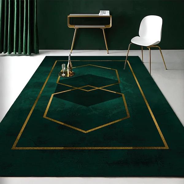商品名:  Light Luxury Emerald Green Area Rug, Nordic Golden Lines Non Slip Living Room Rug, Easy Care Stain Resistant Carpe...