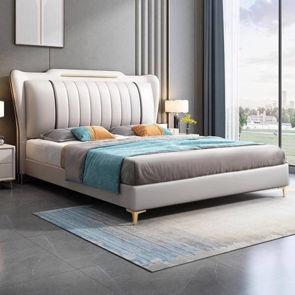 商品名:  OUDINI Double Leather Bed, Queen Bed Frame Upholstered Platform Bed Strong Wood Slats Support, No Box Spring Neede...