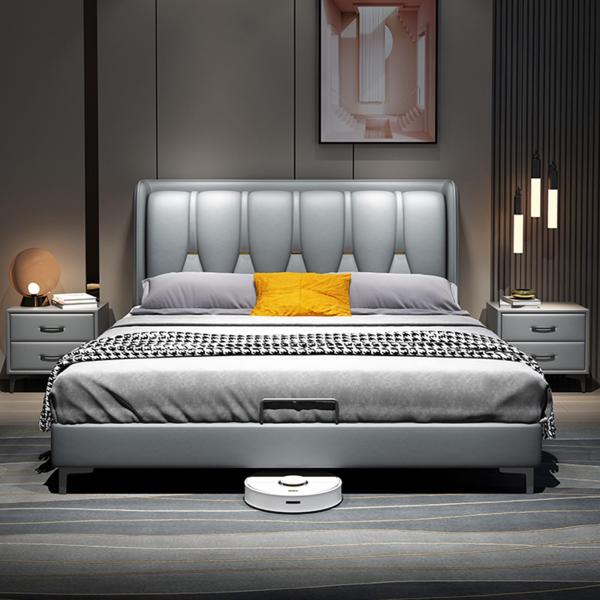 商品名:  OUDINI Full Size Bed Frame with Headboard Leather Bed Frame Queen No Box Spring Needed Easy Assembly Grayブランド: OUD...