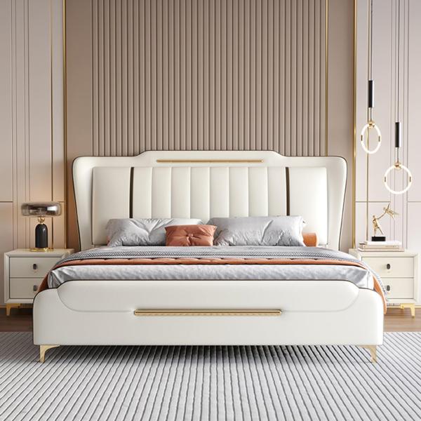商品名:  OUDINI Bed Frame Full Size Queen Bed Frame Upholstered Platform Bed European Style Simple Leather Bed Modern Stora...