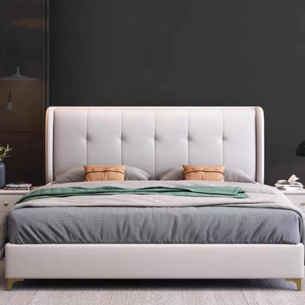 商品名:  OUDINI European Style Simple Leather Bed Strong Wood Slats Support Full Size Bed Frame with Headboard No Box Sprin...