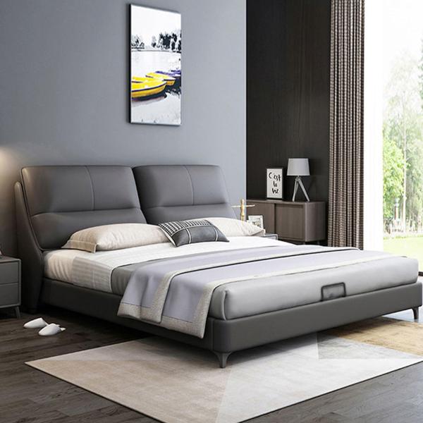 商品名:  OUDINI Modern and Simple Leather Bed Modern King Size Upholstered Platform Bed Frame Strong Wood Slats Support No ...