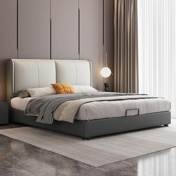商品名:  OUDINI Modern Simple Fabric Bed Light Luxury Bed Strong Wood Slats Support Leather Bed Frame Queen No Box Spring N...