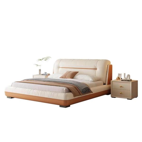 商品名:  OUDINI Cream Style French Bed Strong Wood Slats Support King Size Upholstered Platform Bed Frame No Box Spring Nee...