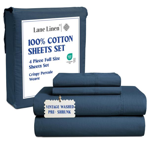 商品名:  LANE LINEN Sheets Full Size Bed ? 100% Cotton Pre-Washed Full Sheets Set, Classic Percale Weave for Relaxed Comfor...