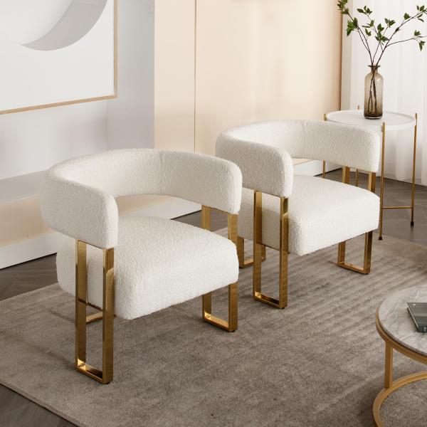 商品名: Janoray モダンバレルアクセントチェア 2個セット Boucleファブリックリビングルームチェア ゴールドメタル脚 快適な布張り シングルソファ アームチェア サイドチェア ラウンジ/寝室/読書用 ホワイト Janoray ...