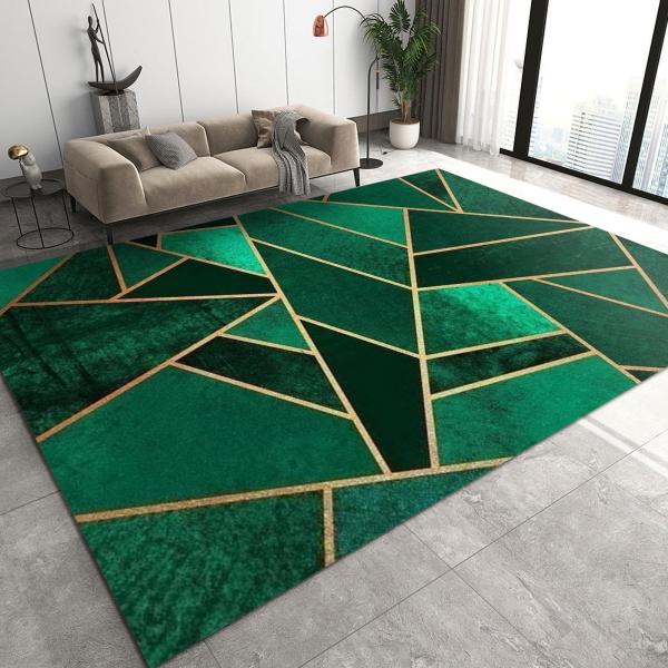 商品名:  Nordic Luxury Area Carpet, Modern Emerald Green Gold Irregular Geometry Washable Area Rug, Non-Slip Soft Easy Clea...