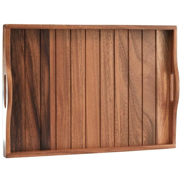 商品名: 大きなアカシア木製サービングトレイ ハンドル付き 20 x 14インチ 装飾コーヒーテーブル オットマントレイ リビングルーム用 特大サイズ キッチン ディナー フード バー ベッドでの朝食用 (カラー ナチュラル) Large ...