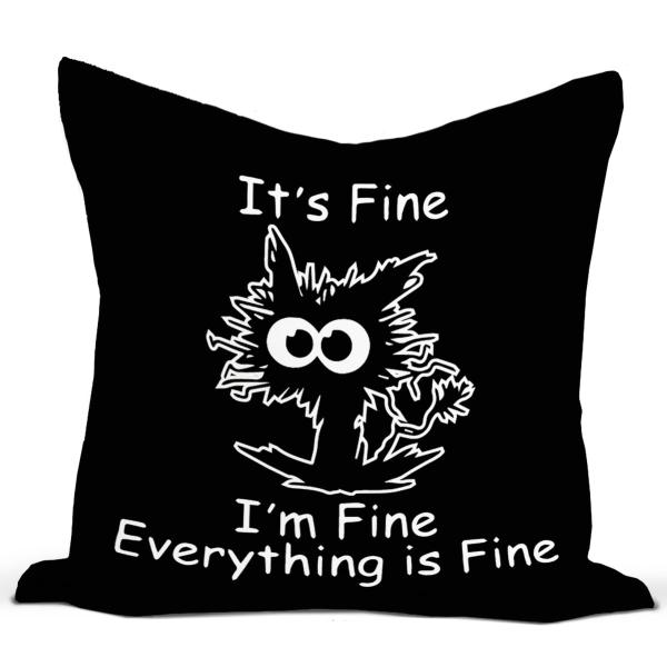 商品名: Rusenbao クッションカバー 399-ZS1SM-キャットブラック Rusenbao Funny Black Throw Pillow Covers 18×18, It's Fine I'm Fine Everything ...