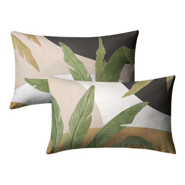 商品名: Kwlegh 春夏 グリーン トロピカル ランバー クッションカバー 12x20 2枚セット ヤシの葉 スロー枕カバー ブラウンとホワイト ブラック 装飾枕カバー モダン ホームインテリア ベッドソファ用 Kwlegh Sprin...