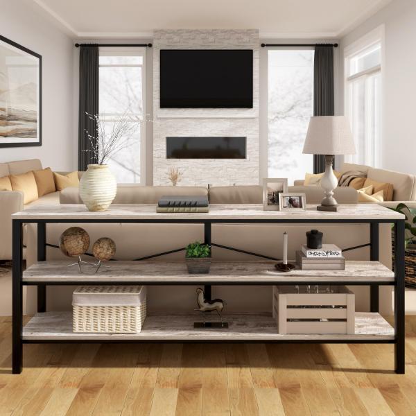 商品名:  Vida Vistoso 71 Inch Industrial Console Table Behind Couch, Extra Long Sofa Table with 3 Tier Wood Storage Shelves...