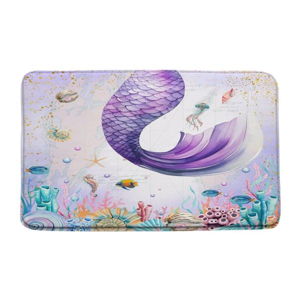商品名:  Mermaid Fish Tail Bath Mat Scale Purple Ocean Beach Nautical Spring Colorful Starfish Jellyfish Fantasy Rainbow Ma...