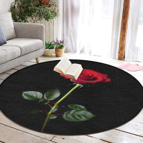 商品名:  WUXEKZO Luxurious 24" Diameter Round Area Rug - Red Rose Flower Non Slip Kitchen Rug Abstract Decor for Living Roo...