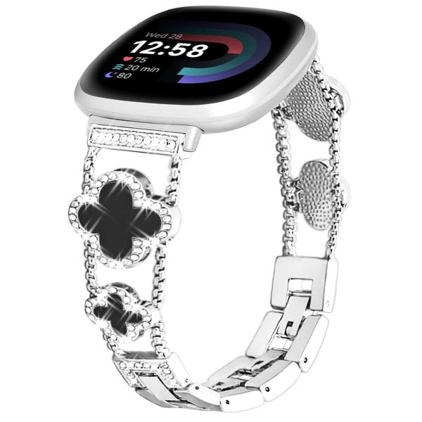 商品名: Shesuki キラキラウォッチバンドブレスレット Fitbit Versa 4/Versa 3/Fitbit Sense 2/Sense対応 ダイヤモンド四つ葉のクローバー ステンレス腕時計ストラップ 女性用 Shesyuki ...