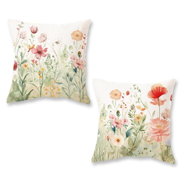 商品名: ONWAY スプリングランバークッションカバー 16x16インチ 2枚セット 花柄 カラフル 水彩画 フラワーデコレーション ファームハウス リビングルーム アウトドアクッションケース ソファ カウチ ホームベッド用 ONWAY ...