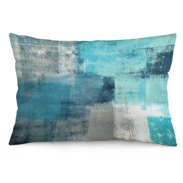 商品名:  Turquoise and Grey Abstract Art Painting Throw Pillow Cover Queen Size Teal Gray Lumbar Pillow Case Modern Soft St...