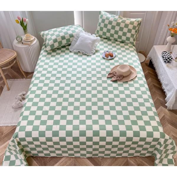 商品名: Houseri Sage 格子柄シーツセット クイーンサイズ チェスボードグリッド ボックスシーツ 枕カバー付き - バッファローチェックマットレスカバー-メンズグラスグリーンギンガムベッドシーツ-4枚 Houseri Sage ...