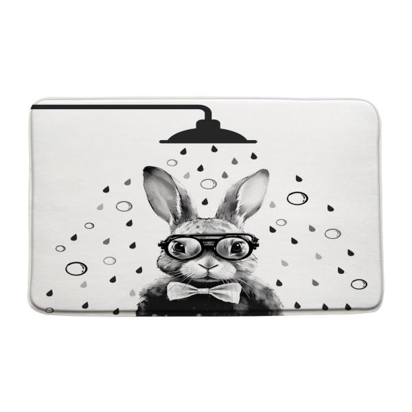 商品名:  Cute Bunny Bath Mat Happy Easter Rabbits Spring Festival Funny Rustic Farmhouse Sweet Minimalist Grey White Backgr...