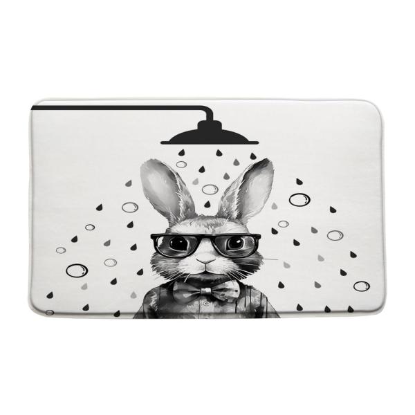 商品名:  Cute Bunny Bath Mat Happy Easter Rabbits Spring Festival Funny Farmhouse Rustic Sweet Minimalist Grey White Backgr...