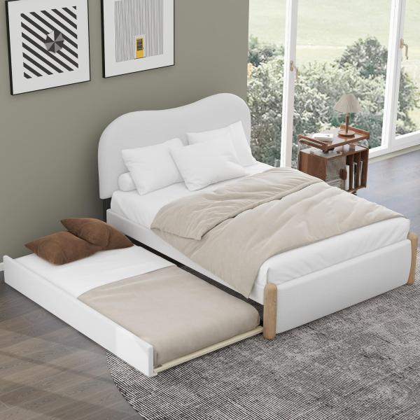 商品名:  Harper &amp; Bright Designs Upholstered Bed with Trundle Full Platform Bed Frame with Wood Supporting Feet, No Box...