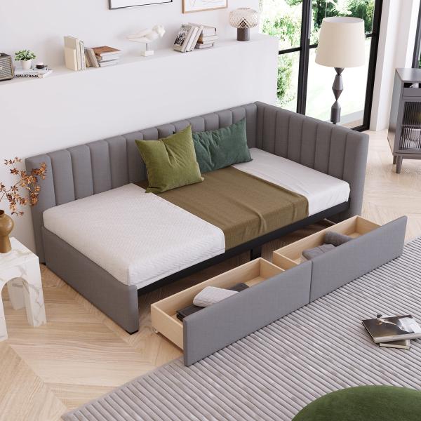 商品名:  Harper &amp; Bright Designs Upholstered Daybed with Storage Drawers, Twin Size Daybed with Wood Slats, Linen Fabri...
