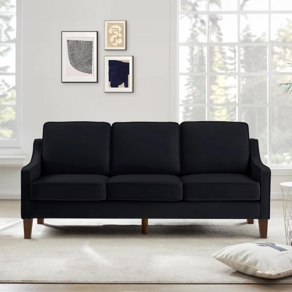 商品名: Deolme セクショナルソファセット モダンで快適なベルベット布張り3人掛けカウチ ラブシートと椅子 リビングルーム家具セット 小さなスペース オフィス用 ブラック 74インチ カウチ) Deolme 74-inch Small...