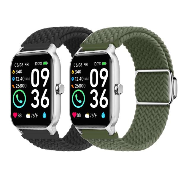 商品名: Chofit ナイロンスポーツストラップ FITVII H56 腕時計バンド ソフト 通気性 伸縮性 伸縮性バンド ブレスレット ループ 磁気バックル リストバンド (ブラック&amp;ダークグリーン) Chofit Nylon ...