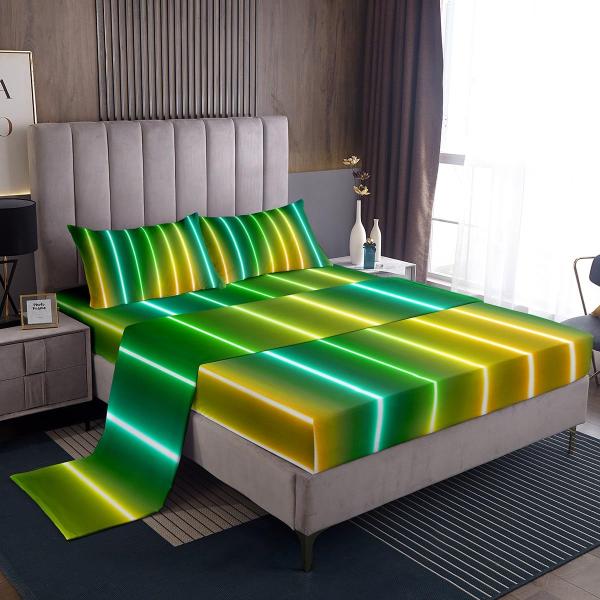 商品名:  Erosebridal Yellow Green Teal Bed Sheets King Ombre Abstract Sheet Set for Boys Girls Adult,Neon Striped Geometric...