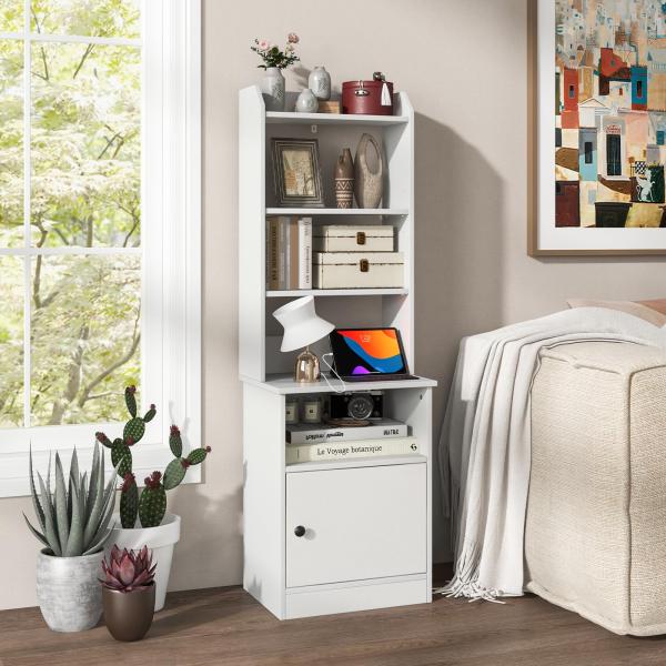 商品名: GOFLAME 高さ56インチ ナイトスタンド 充電ステーション付き 調節可能なオープンシェルフ付きベッドサイドテーブル 収納キャビネット ソファサイドテーブル 本棚付きエンドテーブル 寝室 書斎用 ホワイト GOFLAME 56...