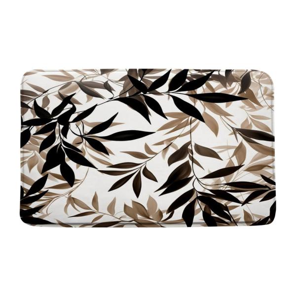 商品名:  Brown Black Leaf Bath Mat Watercolor Nature Botanical Modern Plant Abstract Spring Vintage Eucalyptus Leaves Aesth...
