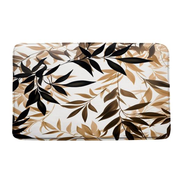 商品名:  Black Brown Leaf Bath Mat Watercolor Nature Botanical Modern Plant Abstract Spring Vintage Eucalyptus Leaves Aesth...