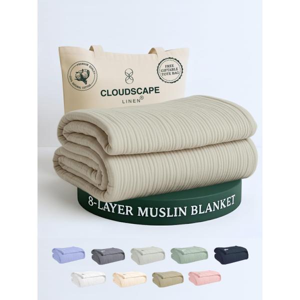 商品名: Cloud Scape Linen 綿100% 8層 ツインサイズ モスリンブランケット - 通気性があり柔らかい冬用ブランケット ベッド、カウチ、ソファ用 特大サイズ ツインXLまで対応 最高のギフトアイデア 68x92 霧 C...