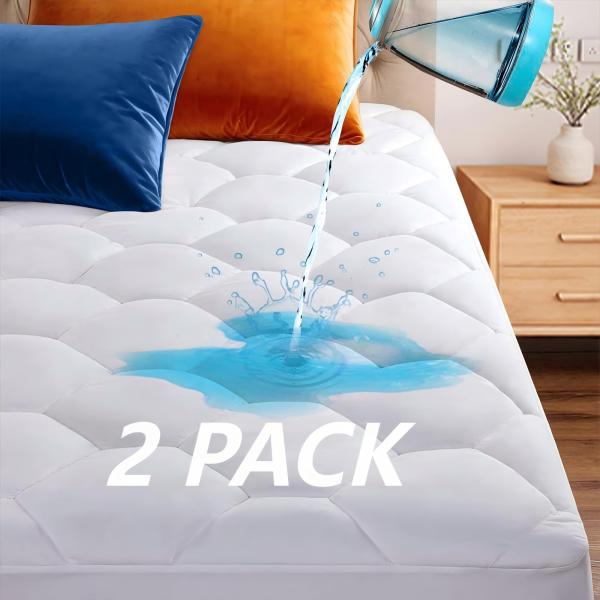 商品名:  Softhour Waterproof Mattress Protector, 3D Air Fabric Bed Cover with Deep Pocket（Rayon Cotton Padding White - 2pac...
