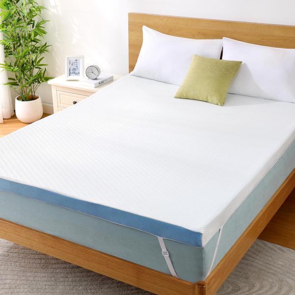 商品名: Marsail (マーセイル) 3インチ クイーン マットレストッパー クールカバー付き 通気性のあるジェルメモリーフォームマットレストッパー 伸縮性ストラップ&amp;滑り止めボトム付き 体の痛みを緩和 CertiPUR-US認...