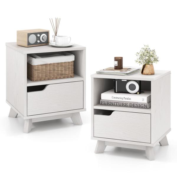 商品名:  GOFLAME Nightstand with Drawer Set of 2, Modern Sofa Side Table with Open Shelf, Space-Saving End Table, Bedside T...