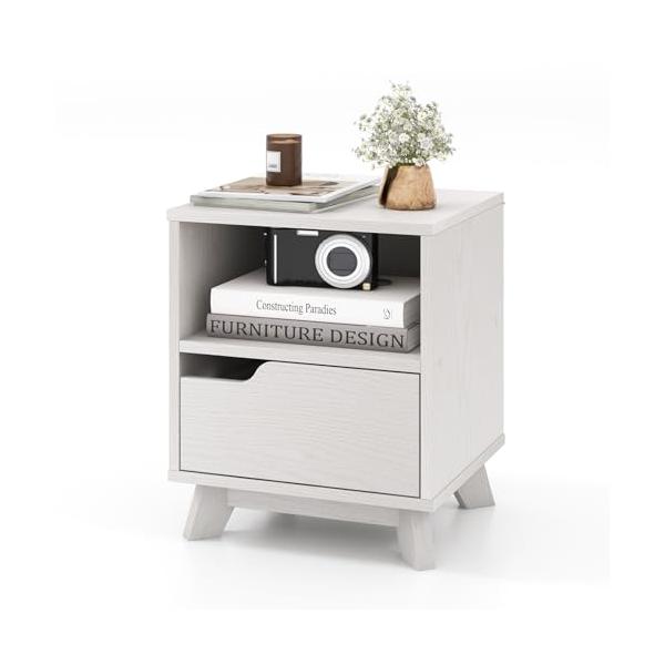 商品名:  GOFLAME Nightstand with Drawer, Modern Sofa Side Table with Open Shelf, Space-Saving End Table, Bedside Table for ...