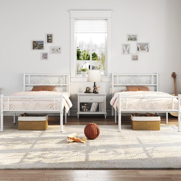 商品名:  Yaheetech 2 Pcs Classic Metal Platform Bed Frame with Headboard and Footboard Flower Design Mattress Foundation Ea...